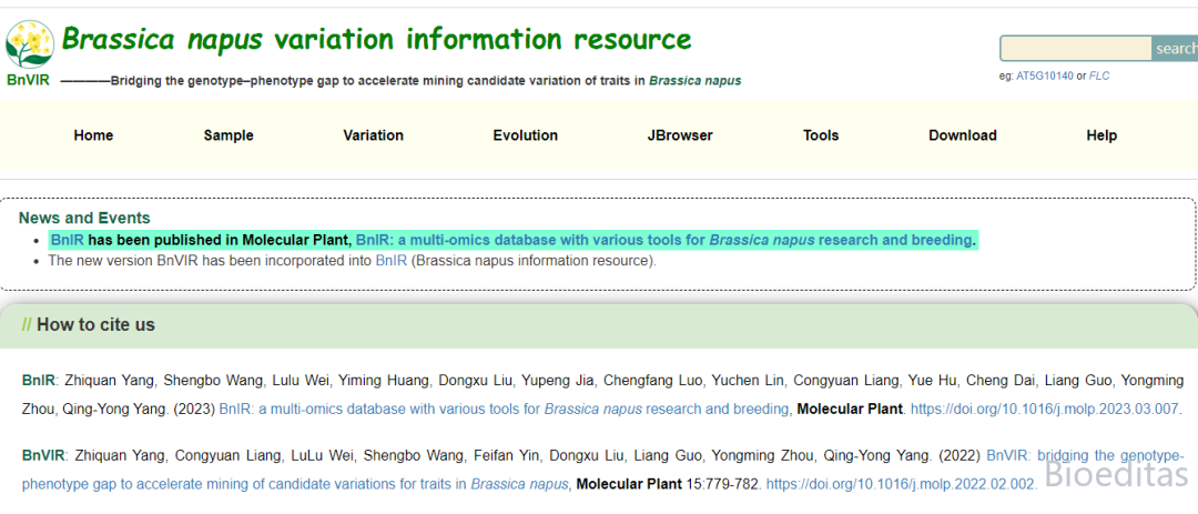 生信技能 | BnIR：一个用于甘蓝型油菜研究和育种的多组学数据库（内含多个数据库链接） - 陕西佰艾基因信息科技有限公司